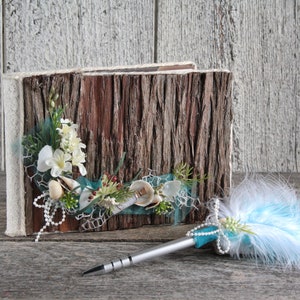 Sea Shell Turquoise Wooden Guest Book With Pen Set for a Wedding at the ...