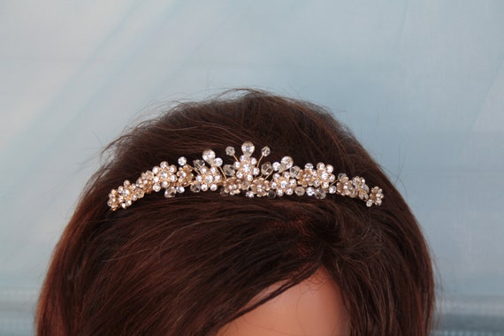 Gold Wedding Diadem with crystals and Rhinestones, Br… - Gem