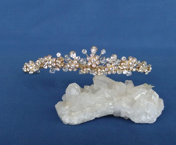 Gold Wedding Diadem with crystals and Rhinestones, Br… - Gem