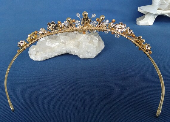 Gold Wedding Diadem with crystals and Rhinestones, Br… - Gem