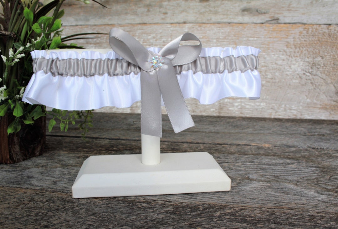 Silver and White Satin Garter for Wedding or Prom, Keepsake or Toss ...