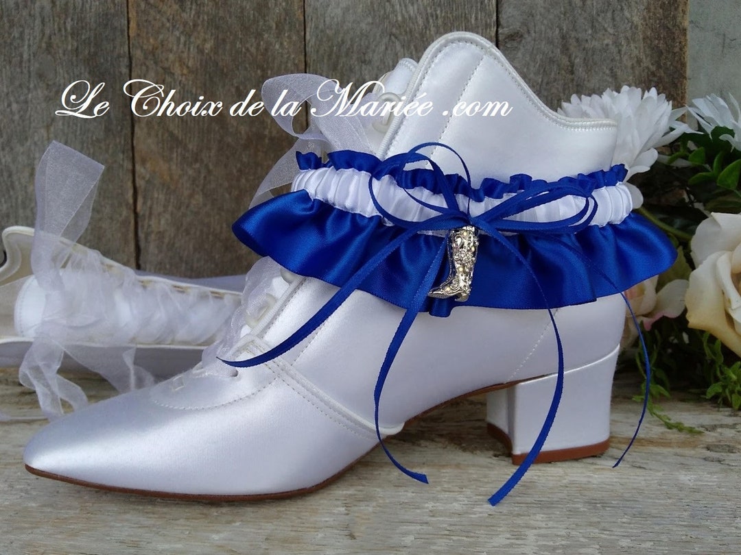 Western Wedding Garter in Royal Blue and White Satin With a Sparkling ...