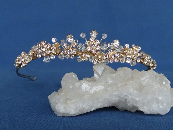 Gold Wedding Diadem with crystals and Rhinestones, Br… - Gem