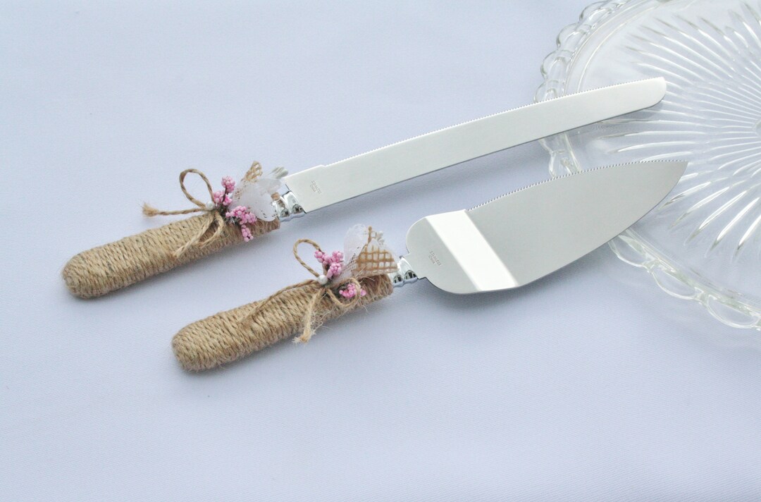 Rustic chic wedding cake cutter, Pink cake cutter, Wedding cake server ...