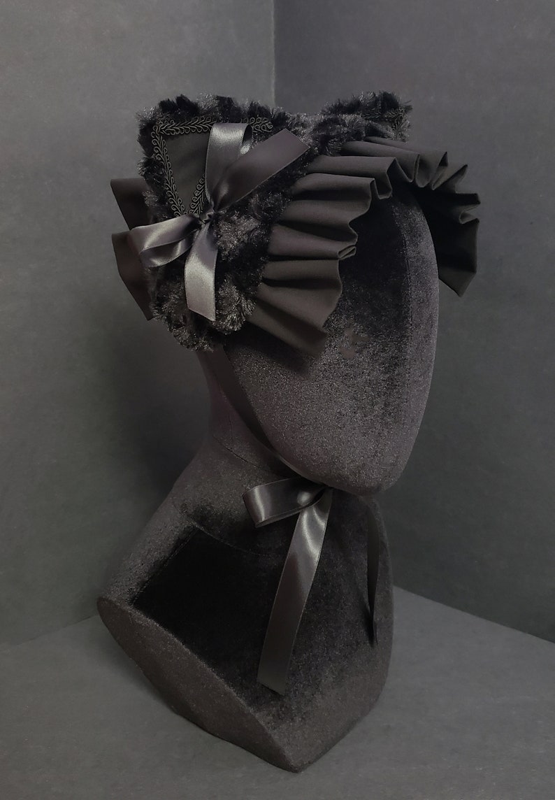 Black Cat Swirl Fur and Ruffles Headdress Made to Order | Etsy