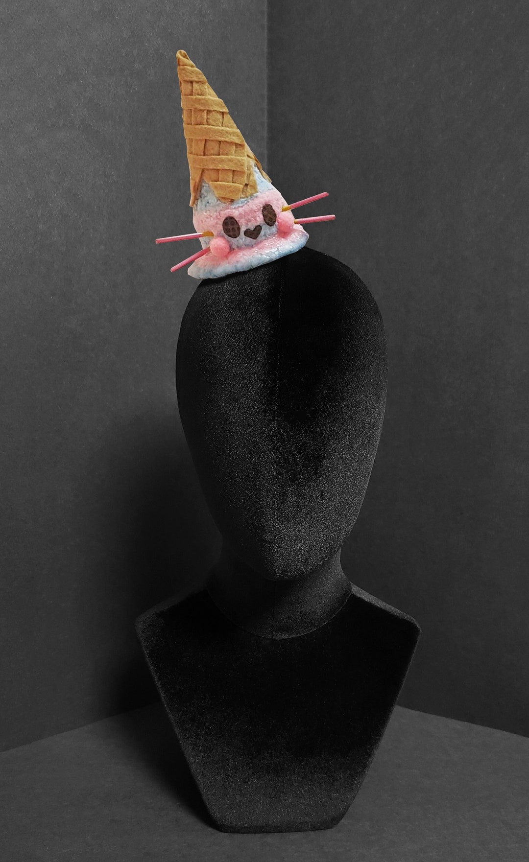 Upside Down Melted Pocky Cat Ice Cream Cone Fascinator or Desk Decor ...