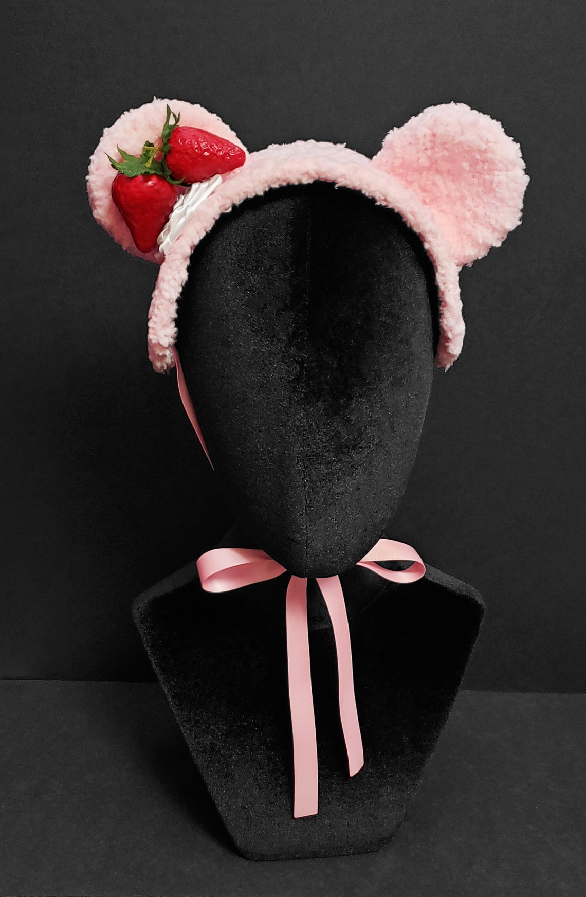 Sweet Pink Strawberry Ice Cream Bear Bonnet Headdress - Made to Order ...