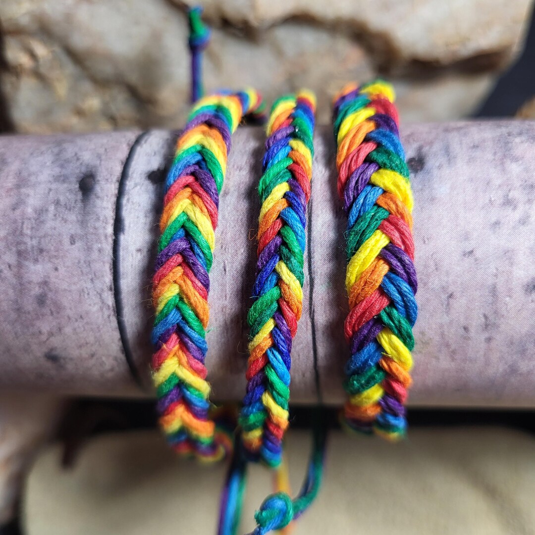 Rainbow Braided Hemp Bracelet or Anklet Braided Fishtail Style in ...