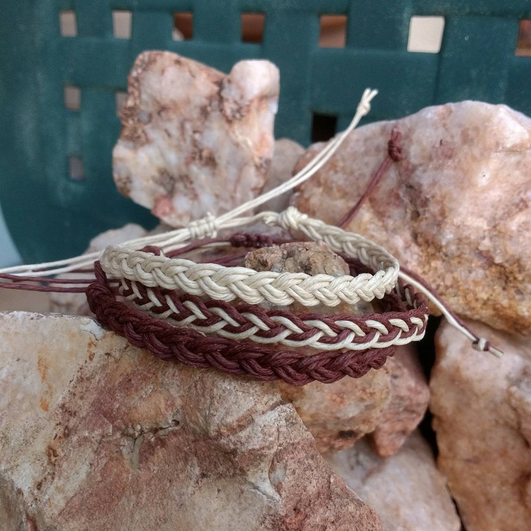 Braided Hemp Bracelet Set of 3 Brown Natural Beige & a - Etsy