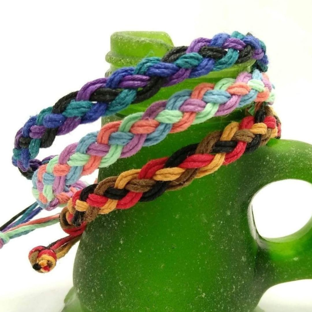 Four Color Braided Hemp Bracelet - Hippie Surfer Natural Boho Jewelry ...