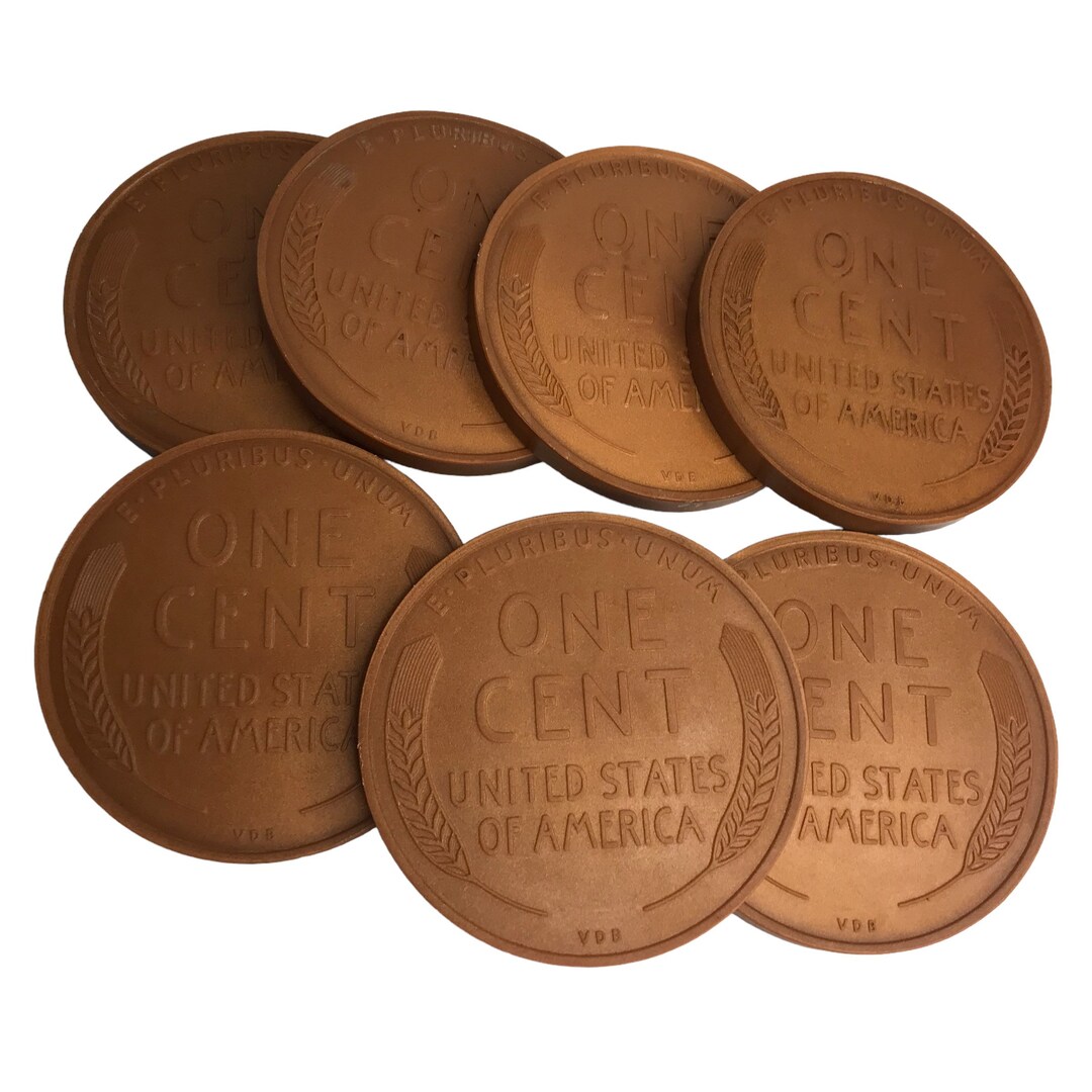 Set of 7 GIANT Plastic Pennies 1909 S One Cent 5 Tall Plastic Coasters ...