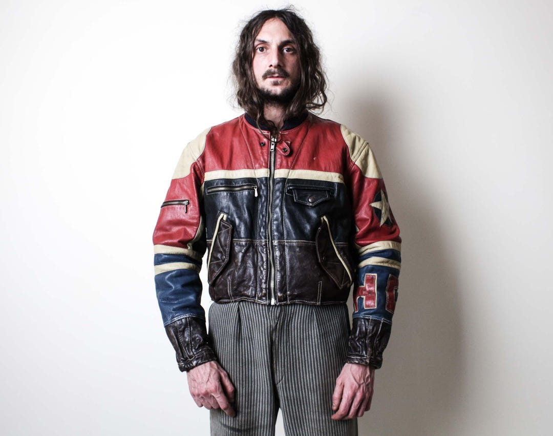 Reserved____tricolor Cropped Biker Jacket 1980s . Motorcycle Leather ...