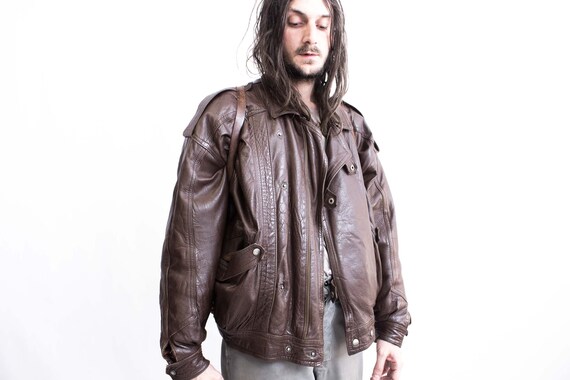 1980 MAC keen Leather bomber . French Vintage Oversiz… - Gem