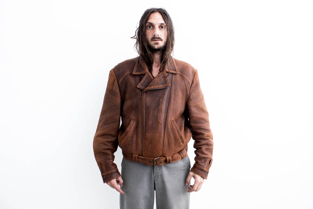 Distressed Biker Jacket 1970s .tan Motorcycle Racing Leather Jacket ...