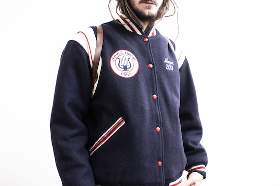 1970s Varsity Jacket . Blue Baseball College Jacket U… - Gem