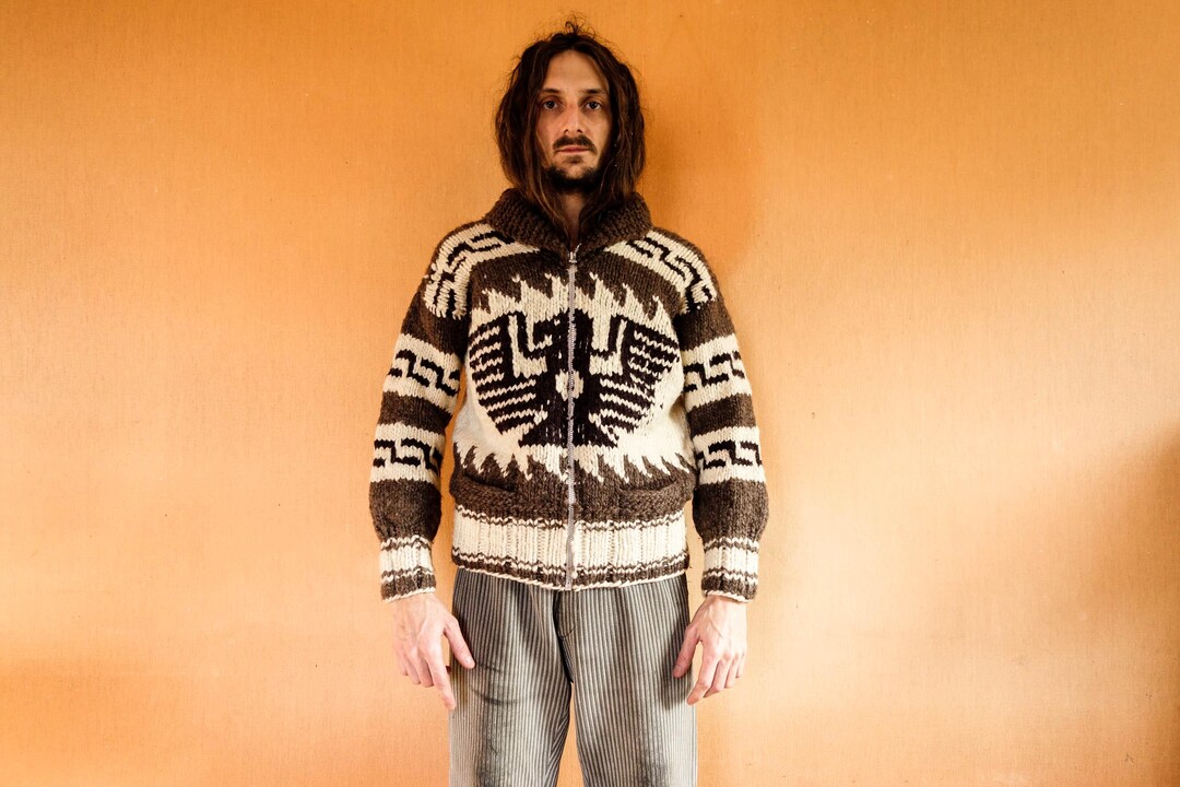 1960s COWICHAN Thunderbird Wool Sweater Hand Spun. Hand Made Native ...