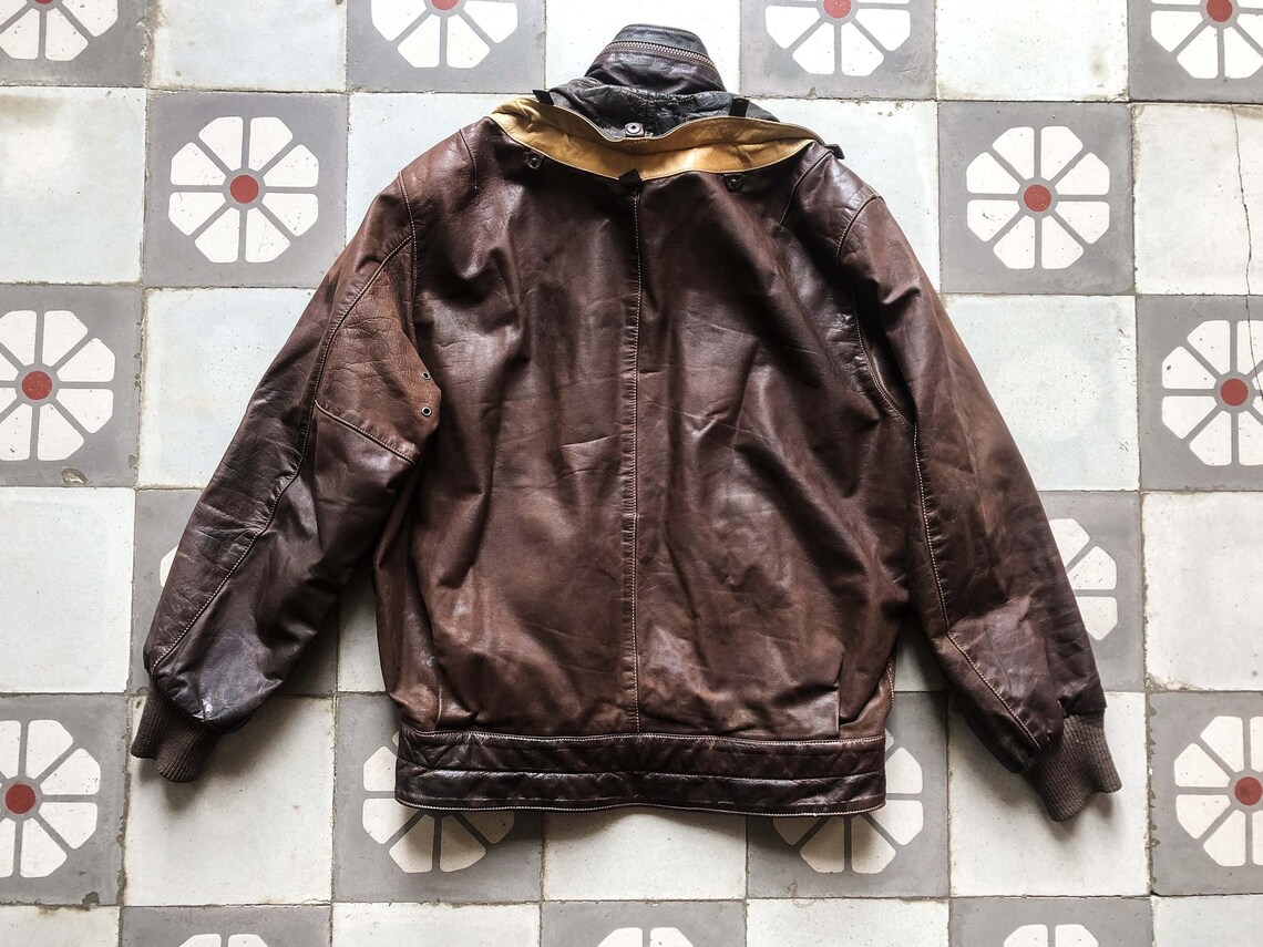 Pleated Leather Bomber 1980s . Tactical Pollini Italy Boxy Leather ...