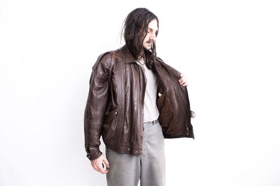 1980 MAC keen Leather bomber . French Vintage Oversiz… - Gem