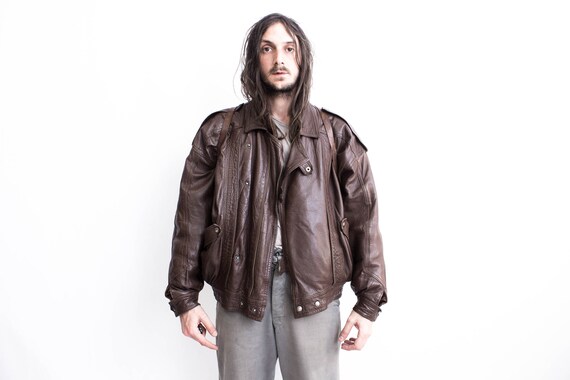 1980 MAC keen Leather bomber . French Vintage Oversiz… - Gem
