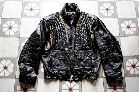 POLLINI Designer Leather Bomber 1980s . Tactical Made… - Gem