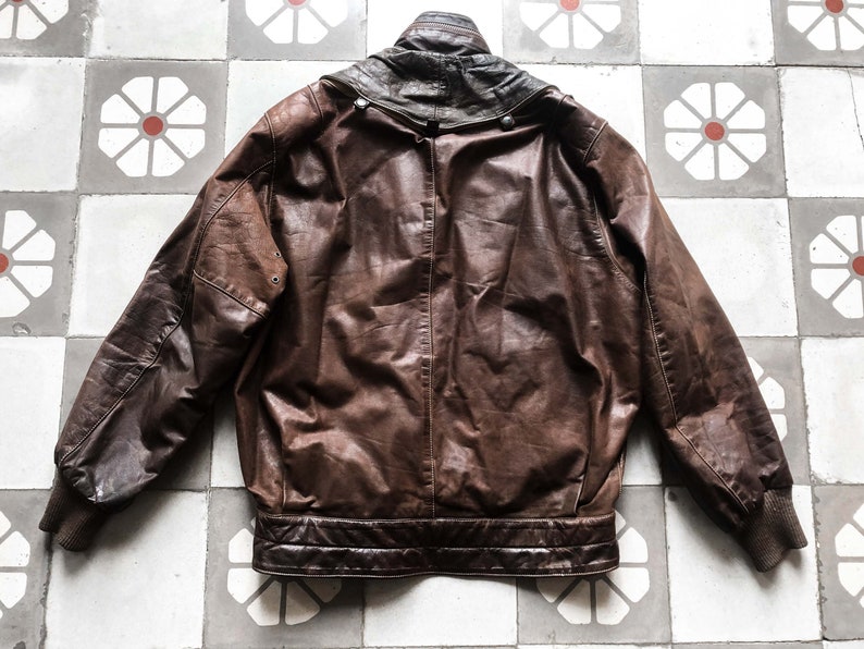 Pleated Leather Bomber 1980s . Tactical Pollini Italy Boxy Leather ...