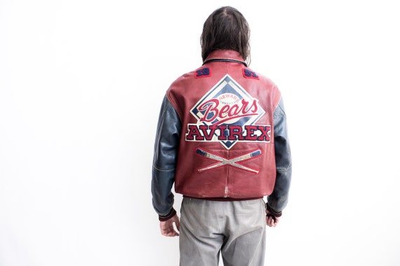 VERY RARE AVIREX Leather Varsity Jacket 1990s . Newar… - Gem