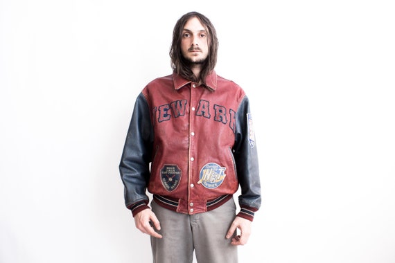 VERY RARE AVIREX Leather Varsity Jacket 1990s . Newar… - Gem