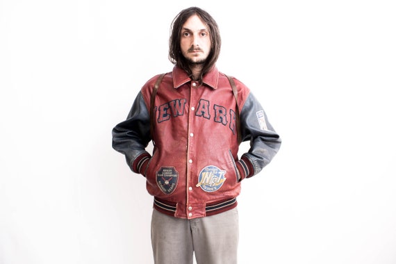 VERY RARE AVIREX Leather Varsity Jacket 1990s . Newar… - Gem