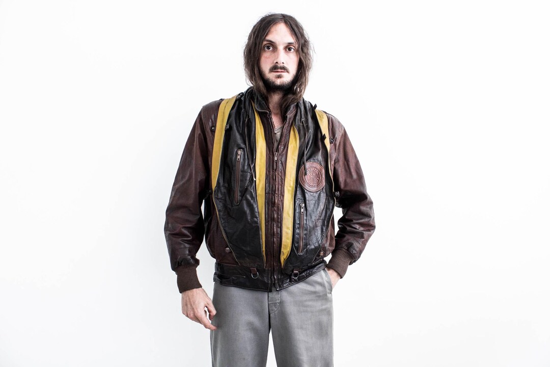 Pleated Leather Bomber 1980s . Tactical Pollini Italy Boxy Leather ...