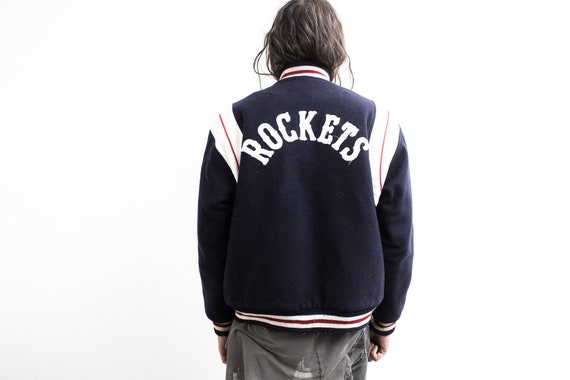 1970s Varsity Jacket . Blue Baseball College Jacket U… - Gem