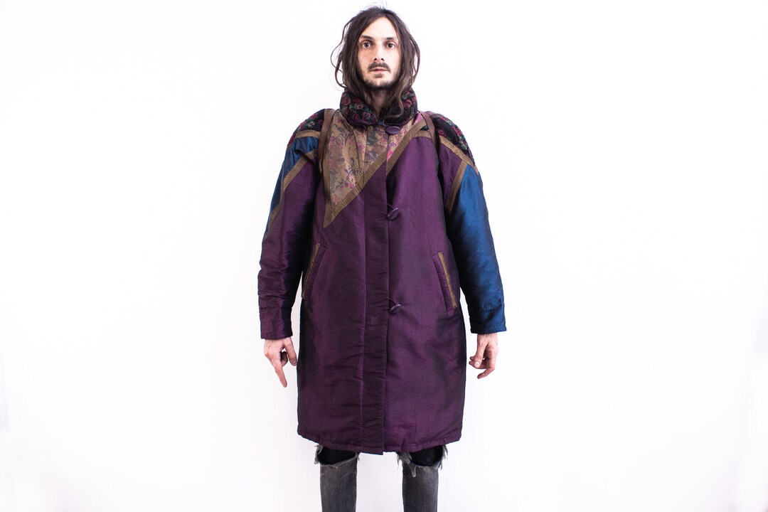 80s CYCLONE Rain Jacket . Patchwork Coat Floral Patterns Velvet Patched ...