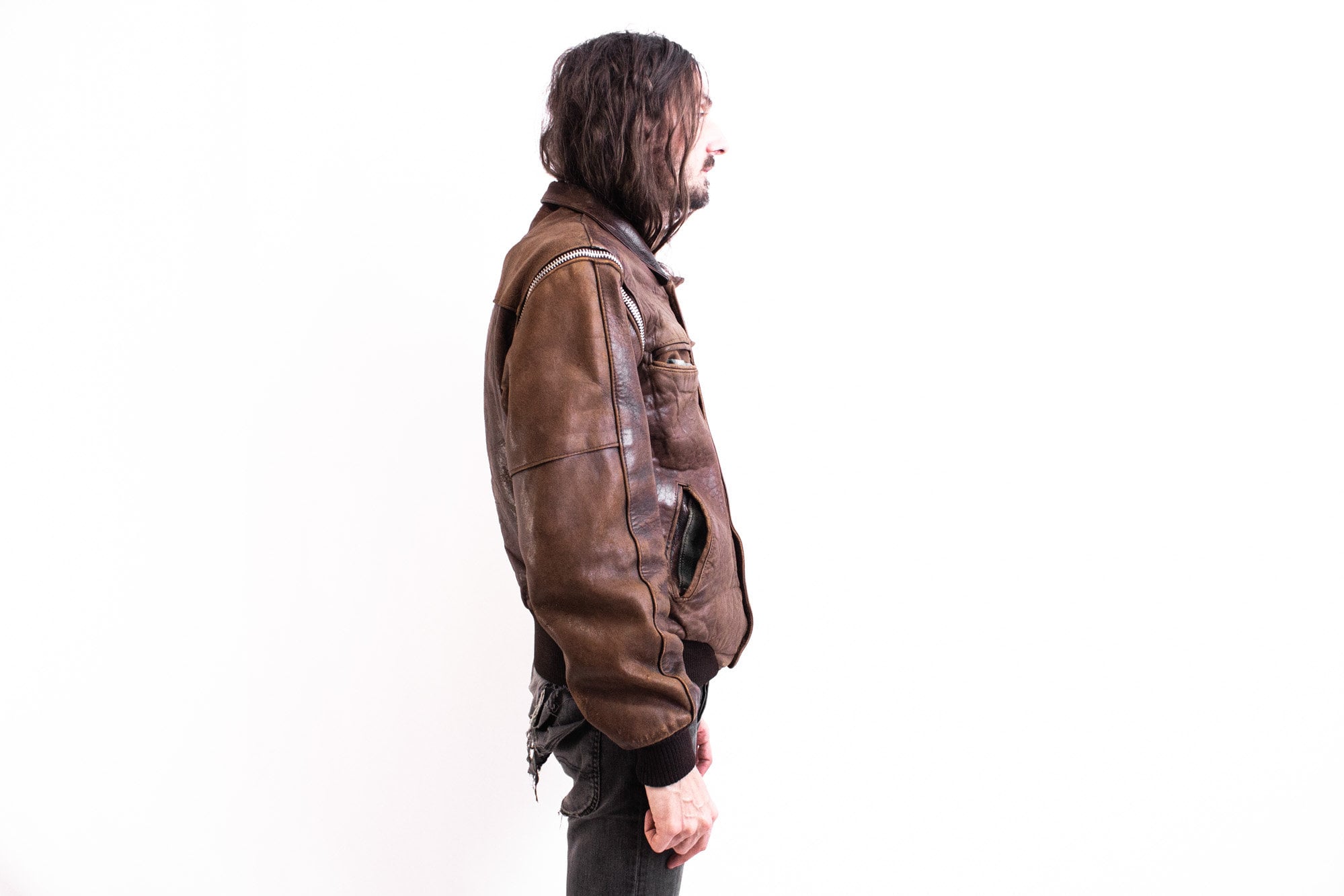 French Pilot Aviator Leather Jacket 70s . Bomber Flight French Pilot Aviator Leather Jacket 70s . Bomber Flight
