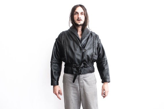 Unique 1980s Pleated BOXY Leather Jacket Batwings____ - Gem