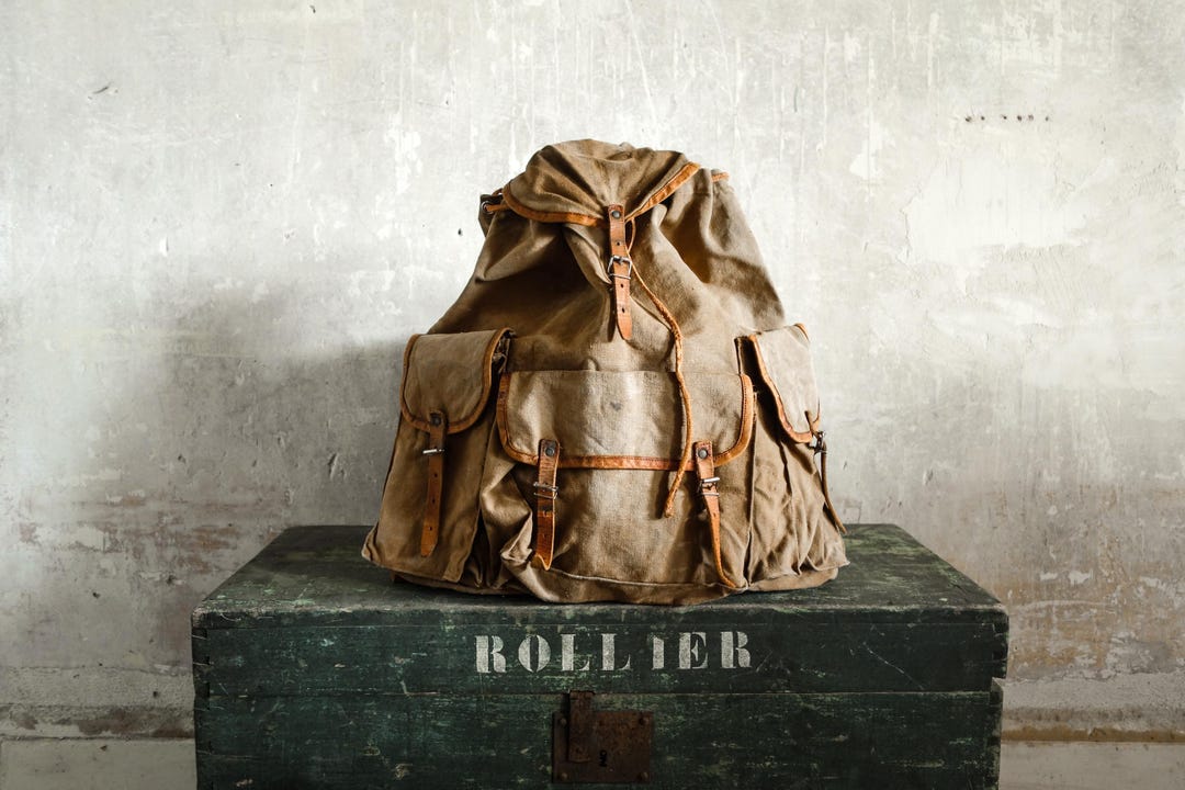 1940s French Army Backpack . Canvas Shoulder Bag Hiking Trekking ...