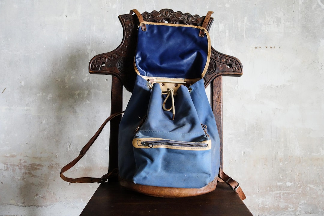 1950s French Scout Backpack . Canvas Light Blue Shoulder Bag Hiking ...