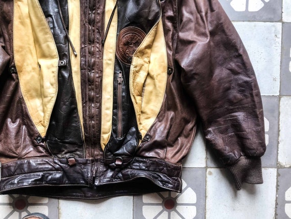 Pleated Leather Bomber 1980s . Tactical Pollini Italy… - Gem