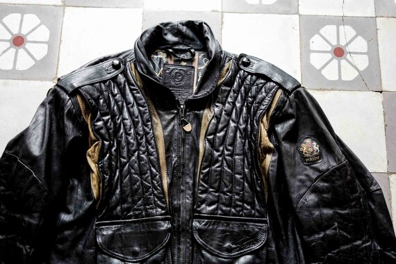 POLLINI Designer Leather Bomber 1980s . Tactical Made… - Gem