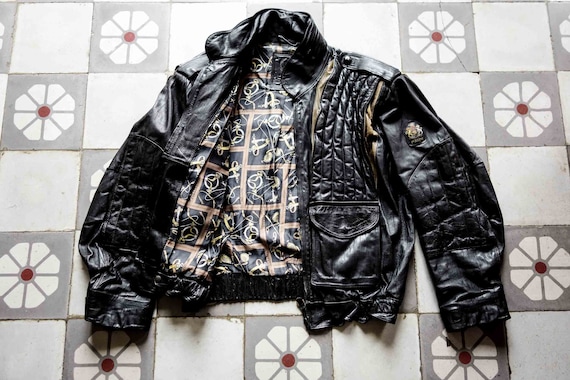 POLLINI Designer Leather Bomber 1980s . Tactical Made… - Gem
