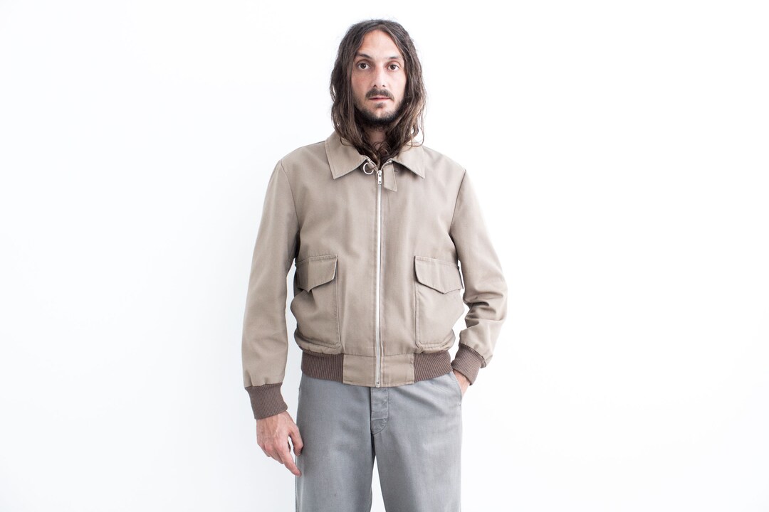 Cream Bomber Jacket 70s Light Weight Spring Summer Jacket Outerwear ...