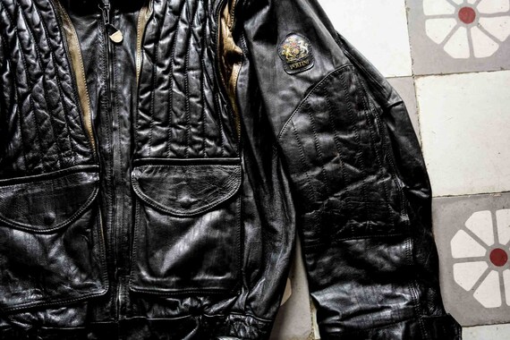 POLLINI Designer Leather Bomber 1980s . Tactical Made… - Gem