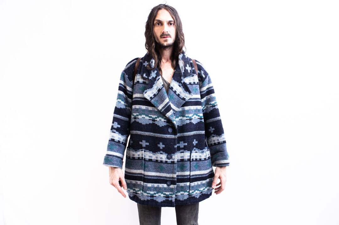 1970s Navajo Wool Coat Rustic . Tribal Sherpa Wool Coat Rustic Warm ...