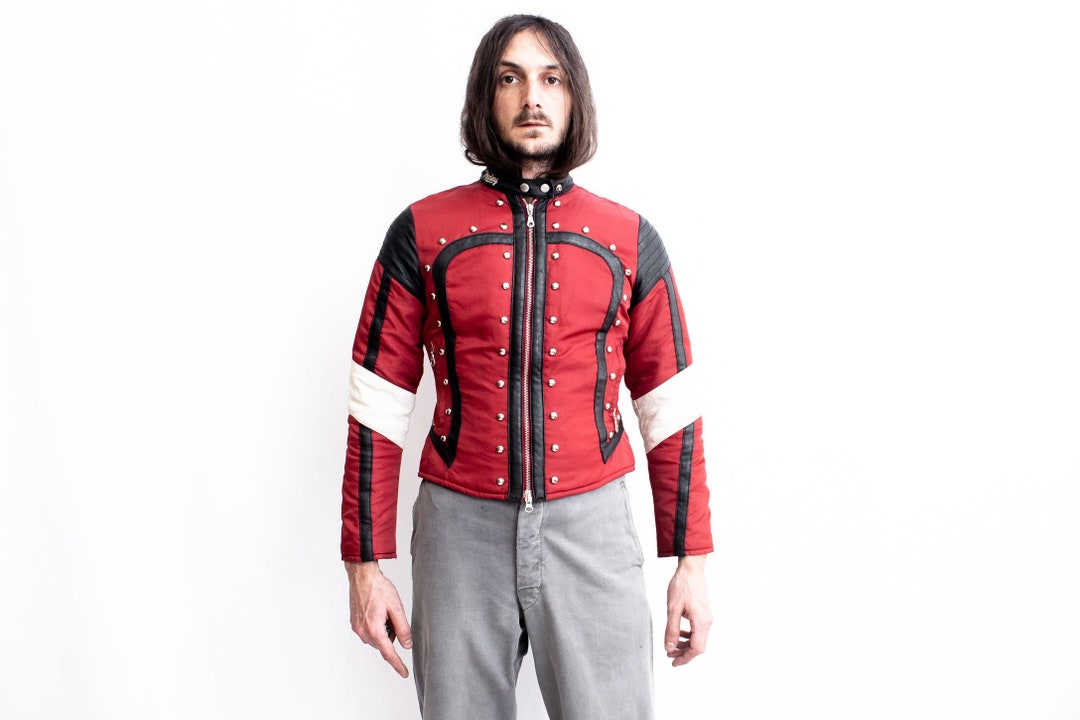 Studded Punk 80s Biker Moto Jacket Racer Motorcycle Funk Coat Outerwear ...