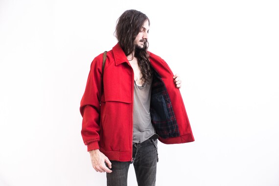 Red Pendleton Jacket 70s . Flannel Shirt Woollen Mill… - Gem