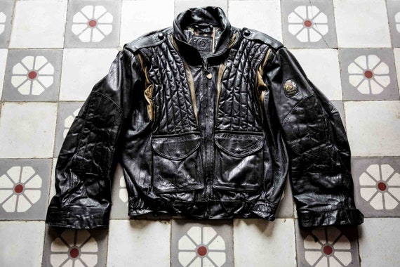 POLLINI Designer Leather Bomber 1980s . Tactical Made… - Gem