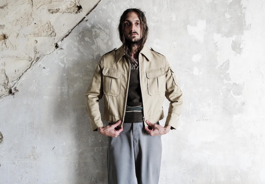 1960s DDR Work Jacket German . Cropped Beige Cyclist Jacket Boxy Fit ...