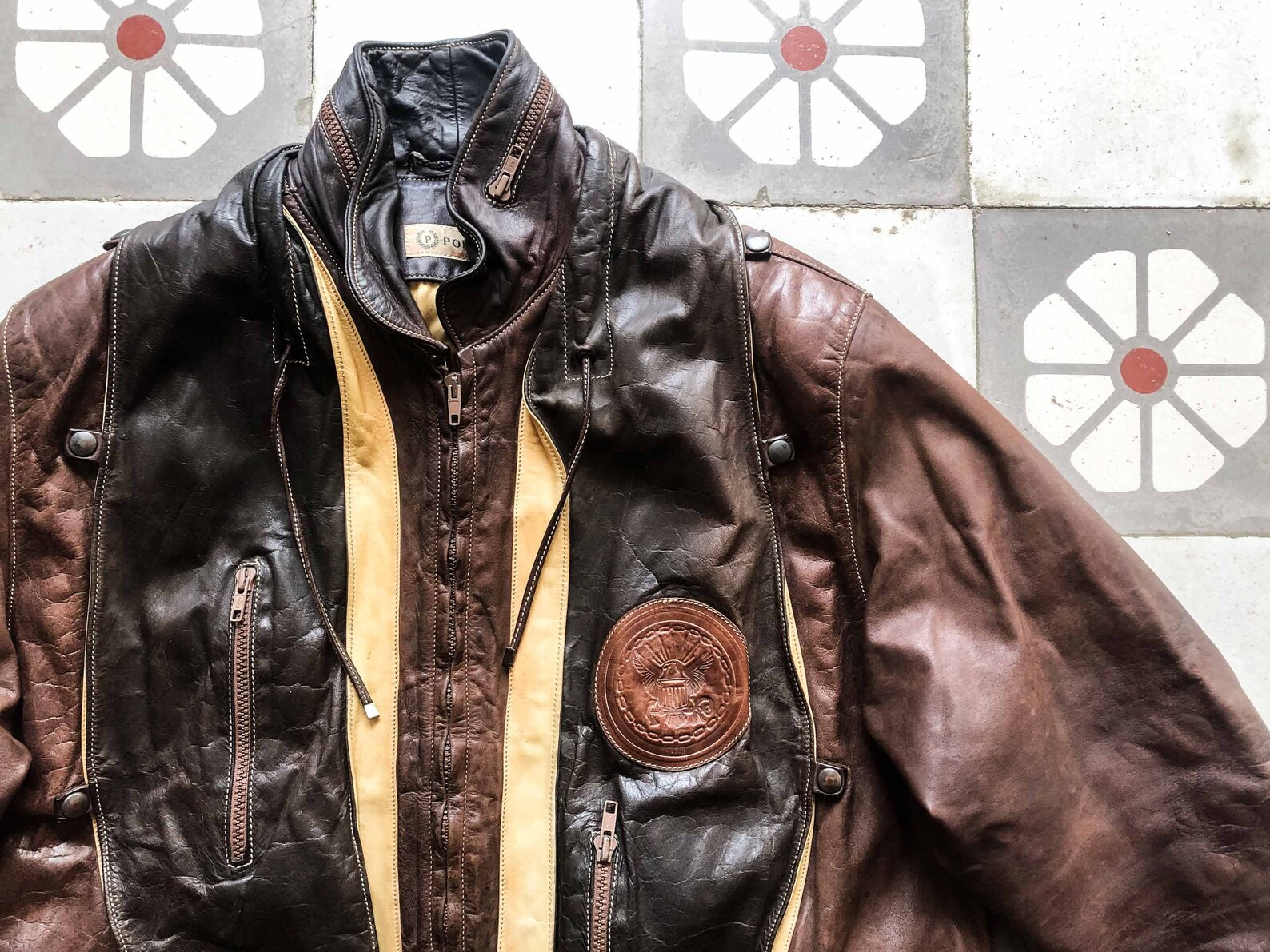 Pleated Leather Bomber 1980s . Tactical Pollini Italy Boxy Leather ...