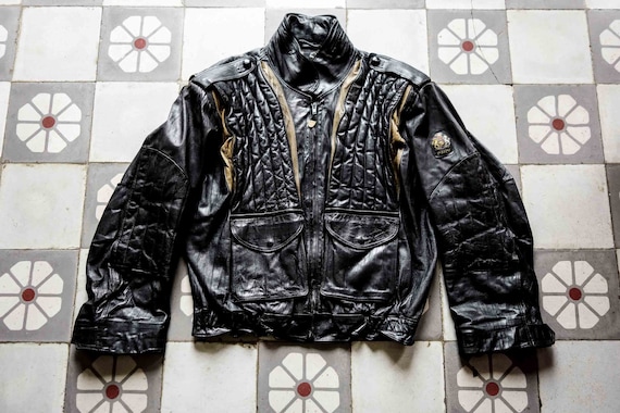 POLLINI Designer Leather Bomber 1980s . Tactical Made… - Gem
