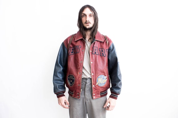 VERY RARE AVIREX Leather Varsity Jacket 1990s . Newar… - Gem