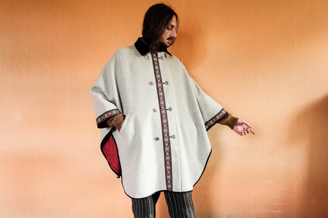Austrian Wool Cape 1960s Gray Cloak Jacket Poncho Duster Coat Wool ...
