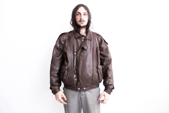 1980 MAC keen Leather bomber . French Vintage Oversiz… - Gem